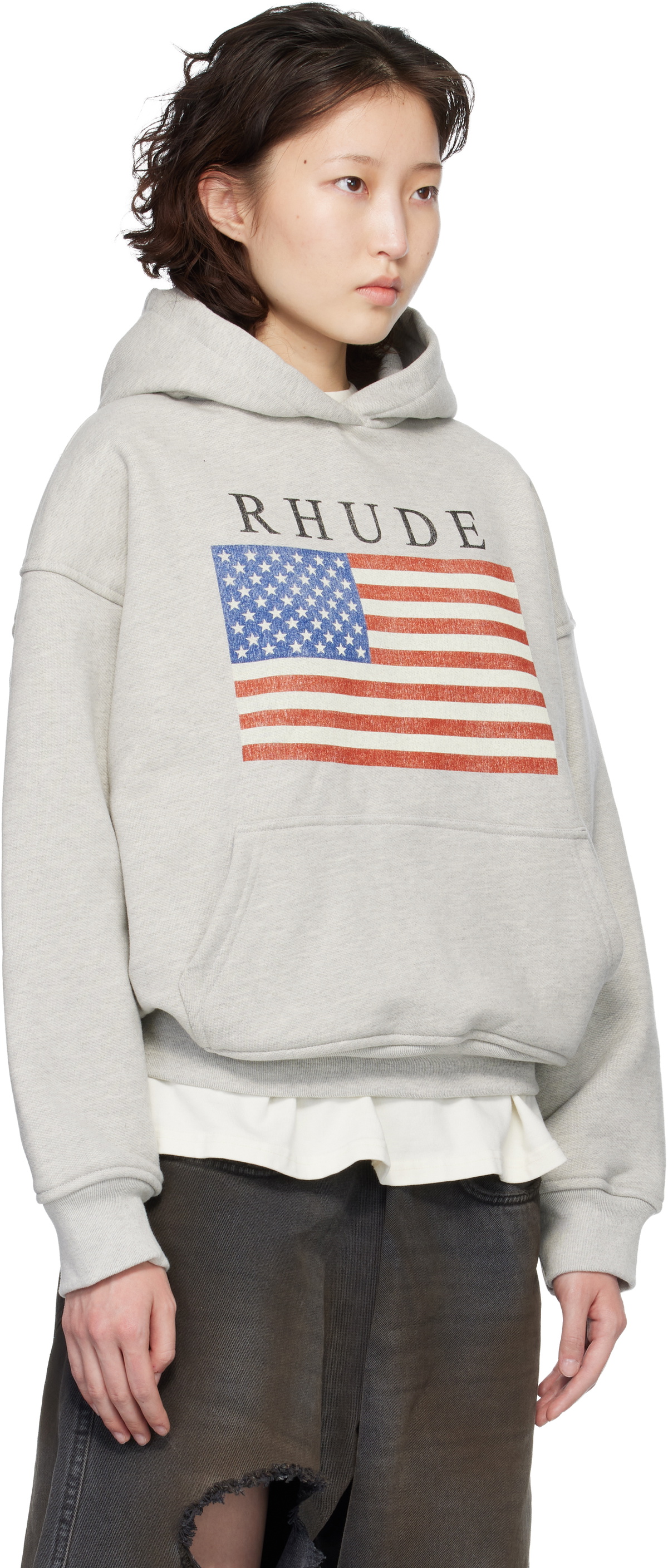 Rhude Gray USA Flag Hoodie Rhude