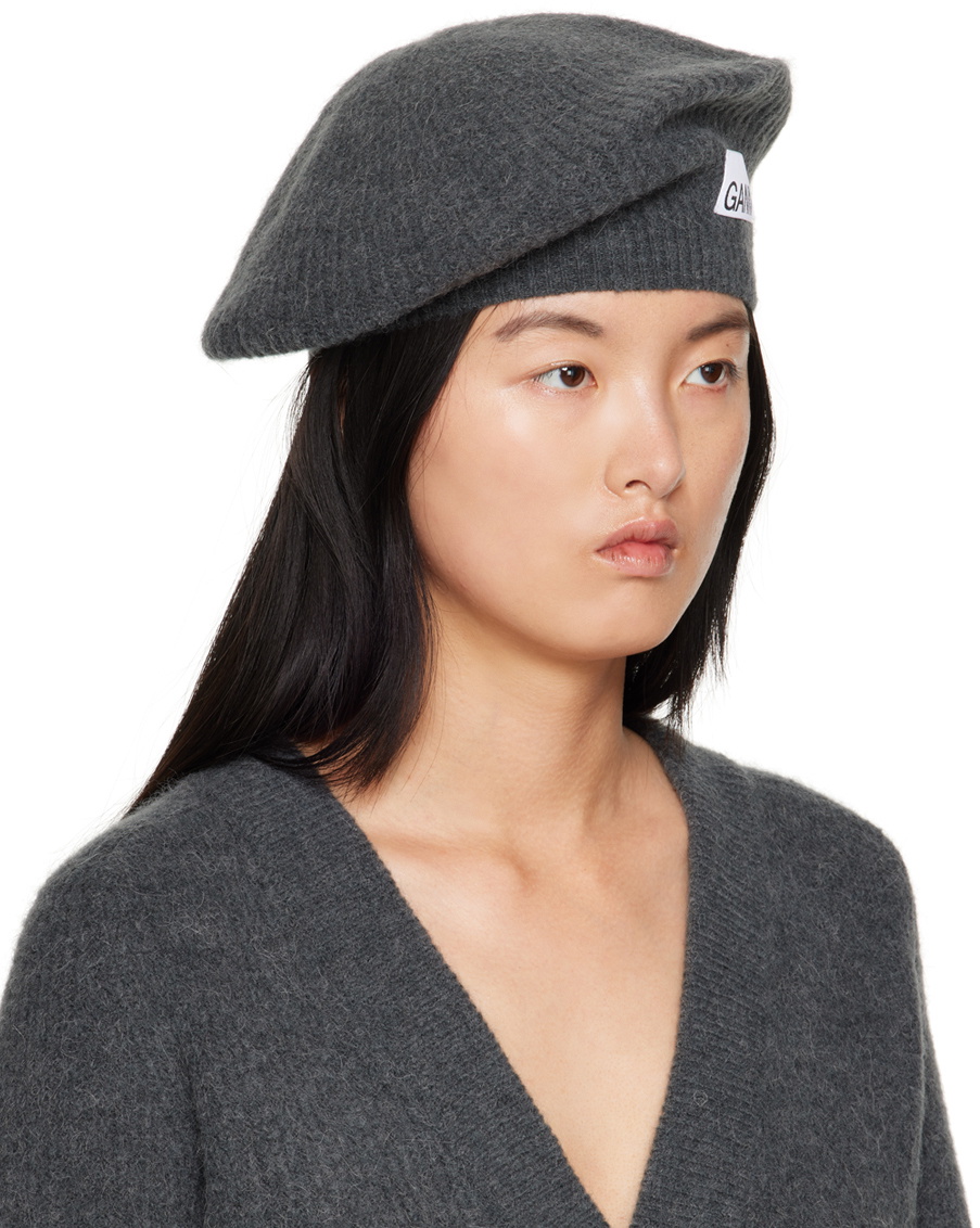 GANNI Gray Ribbed Beret GANNI