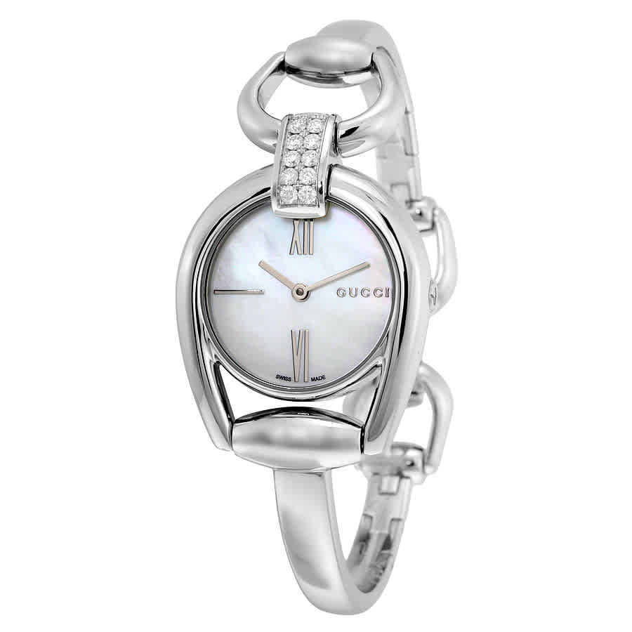 Gucci Horsebit Small Whte Mother of Pearl Dial Ladies Watch YA139504 Gucci