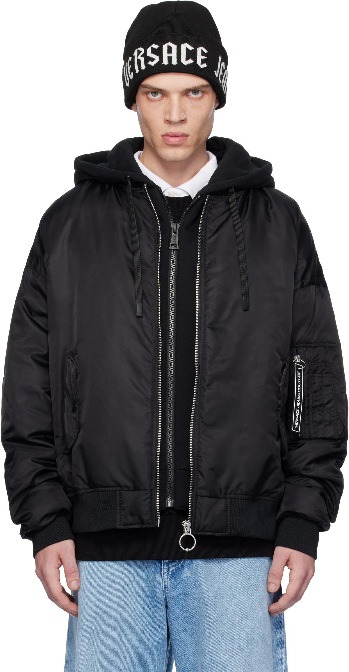 Versace Jeans Couture Black Logo Down Bomber Jacket Versace