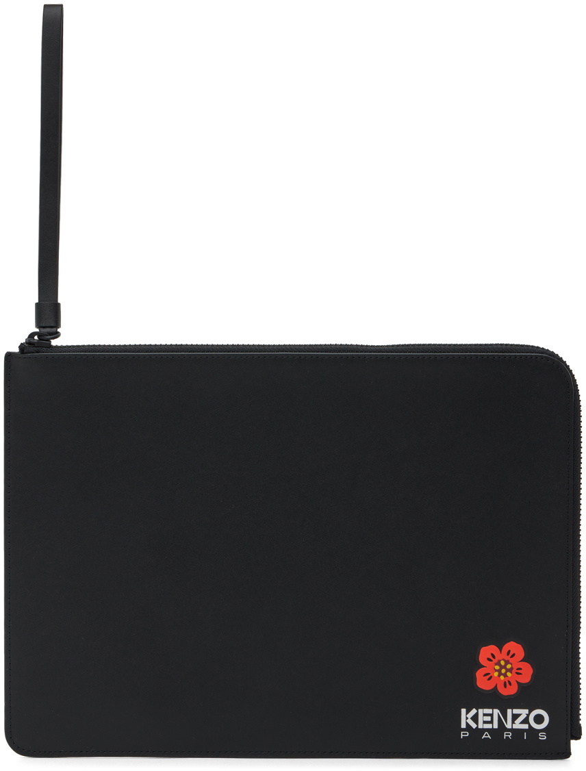 Kenzo Black Large Boke Flower Leather Pouch Kenzo