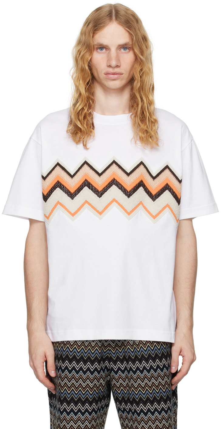 Missoni White Zig Zag Embroidery T-shirt Missoni