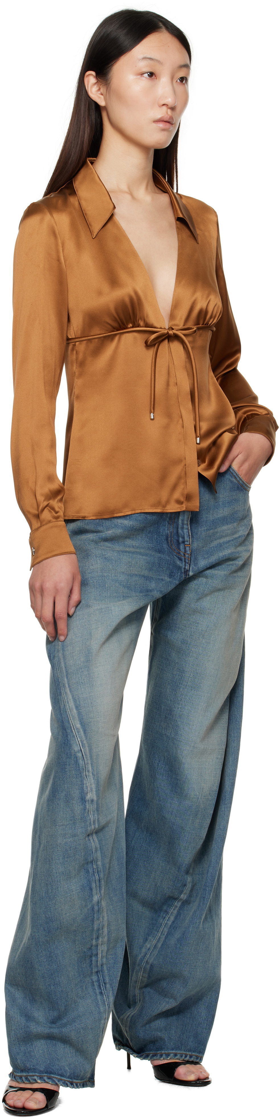 Versace Brown Informal Silk Shirt Versace
