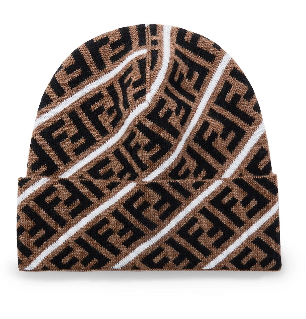 Fendi - Logo-Jacquard Virgin Wool Beanie - Brown Fendi