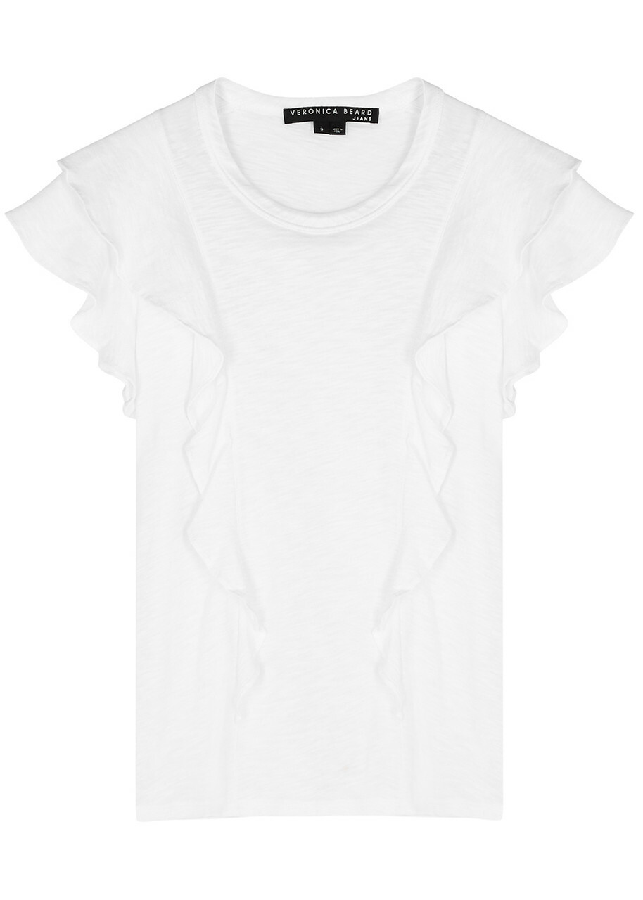 Veronica Beard Top Bea SS Ruffle Detail Tee White Veronica Beard