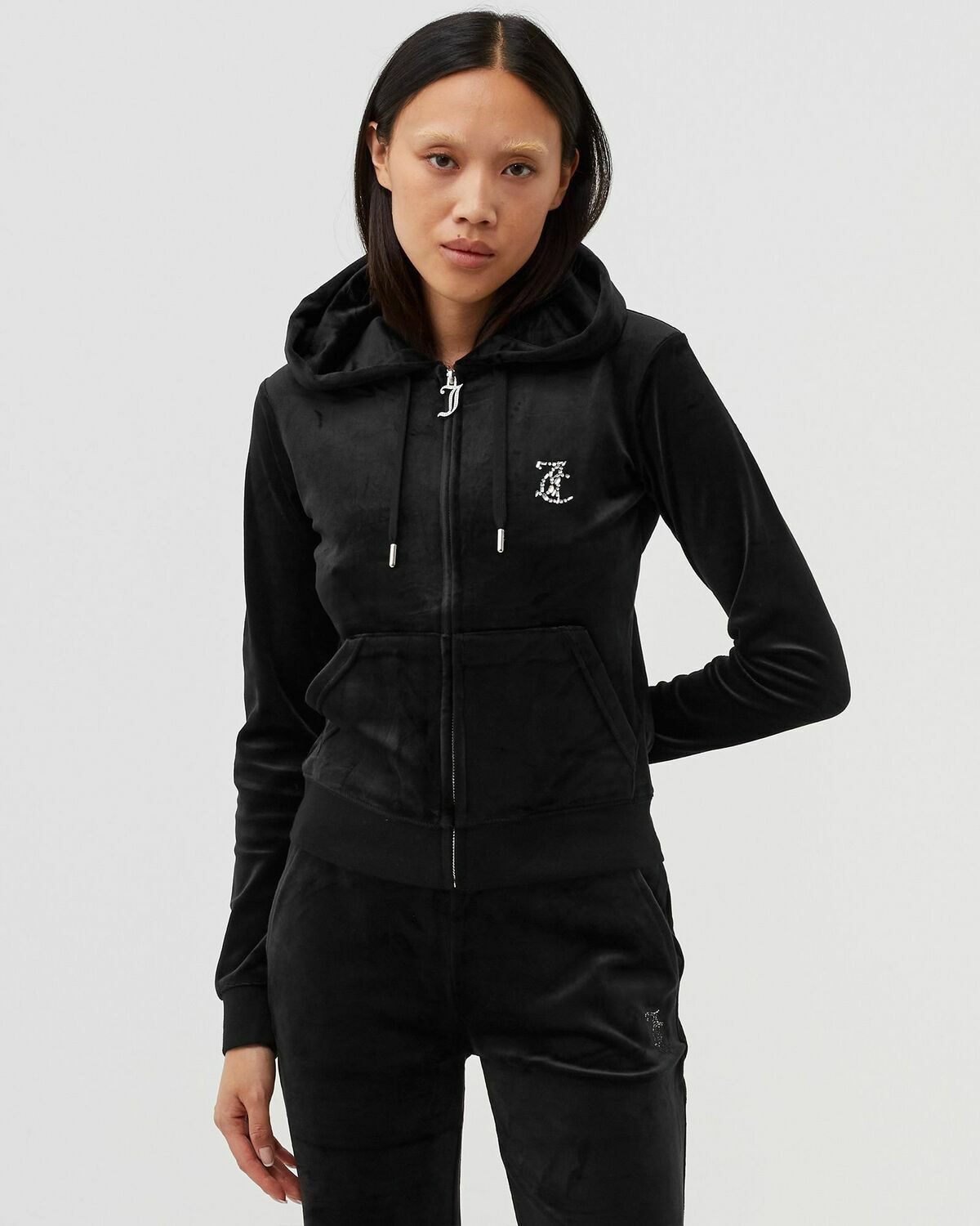 Juicy Couture CLASSIC VELOUR HOODIE WITH DIAMANTE BRANDING Black Womens ...
