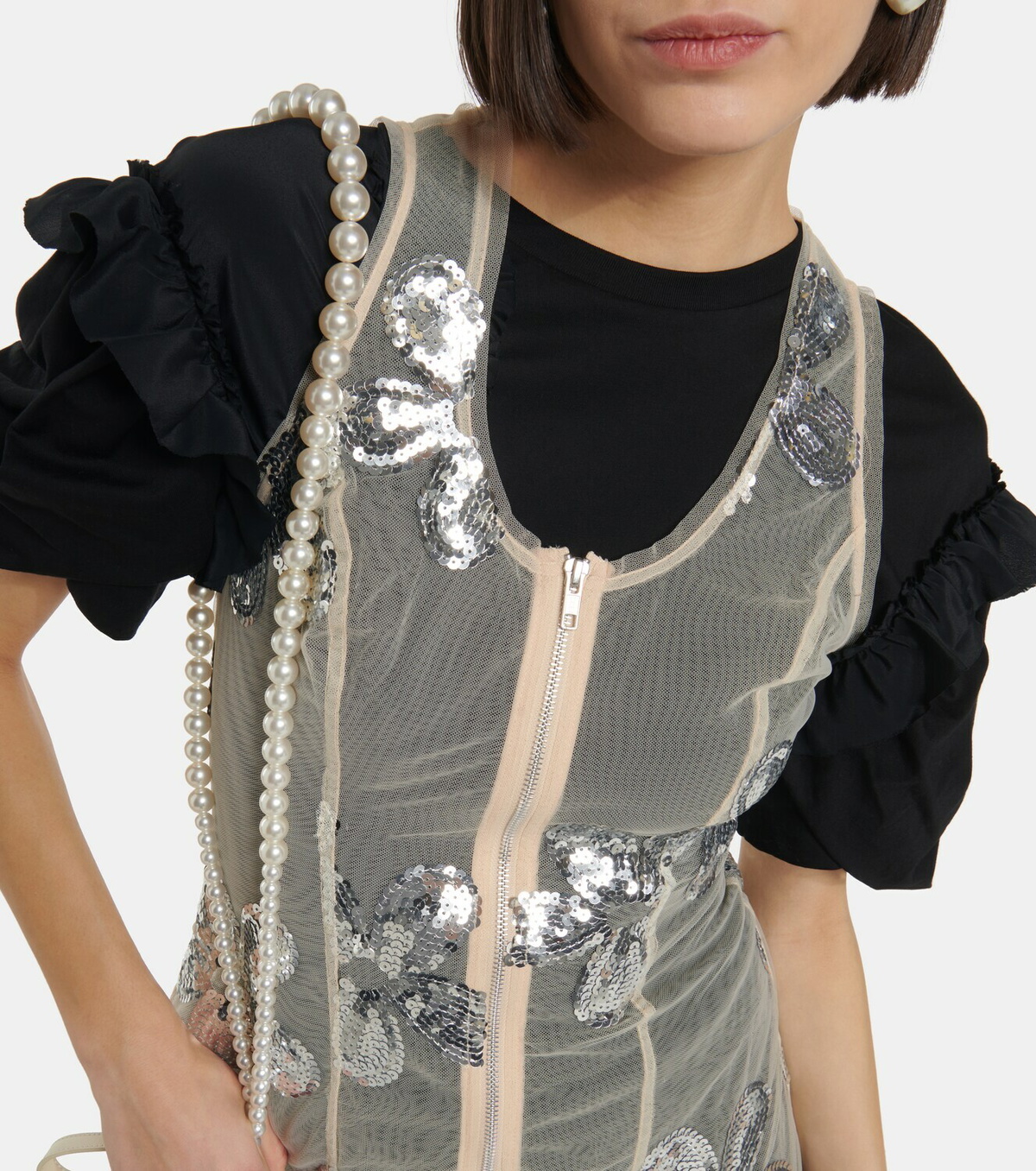 Simone Rocha - Sequined zip-up tulle top Simone Rocha