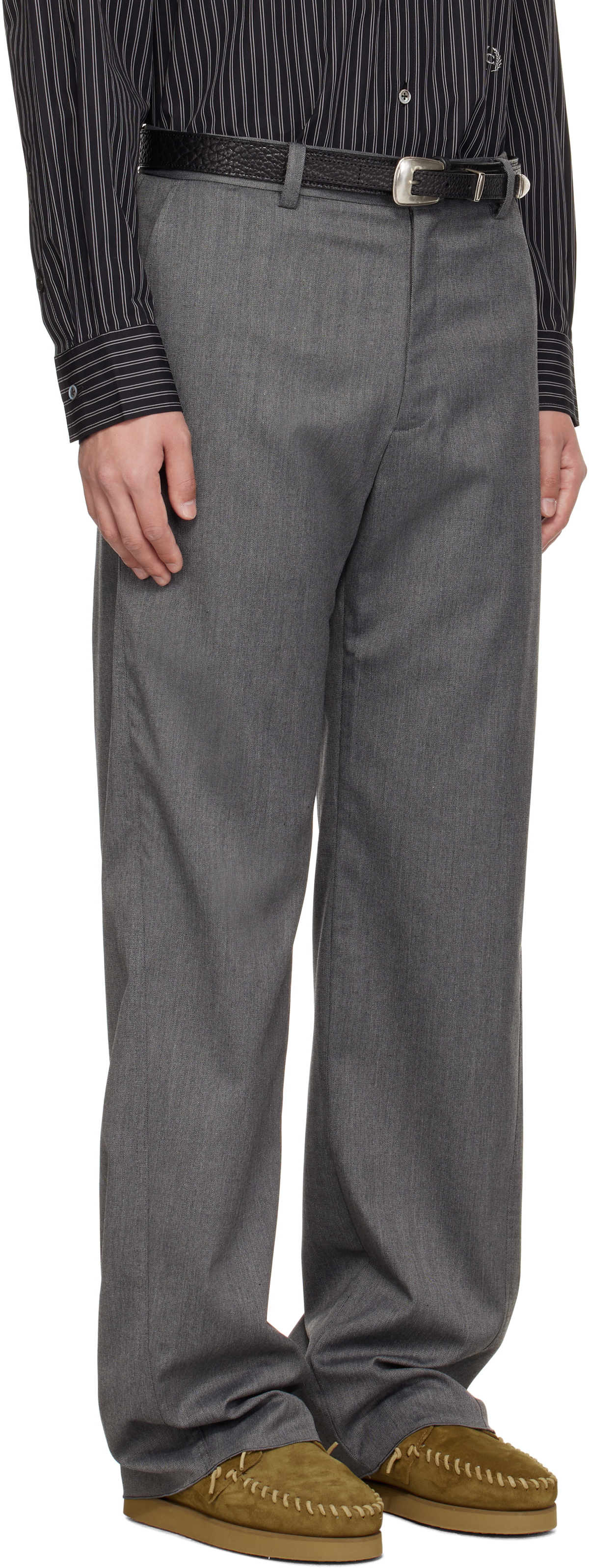 Commission Gray Herringbone Shift Trousers Commission