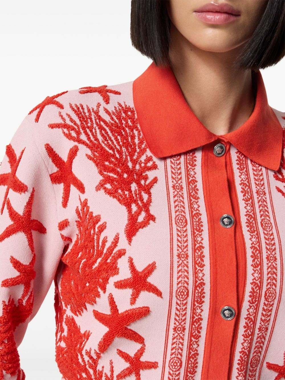 Versace Red Barocco Sea Intarsia Cardigan Versace