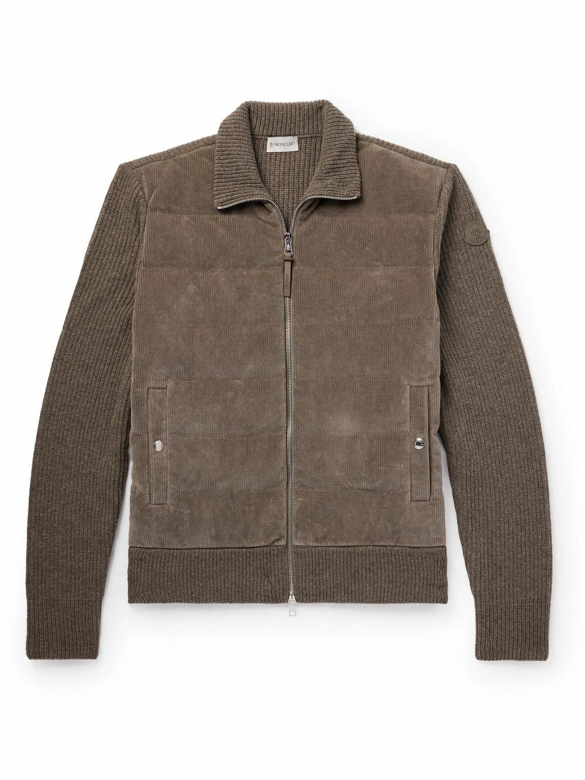 Moncler - Panelled Ribbed Cotton-Blend Velvet and Wool Down Jacket ...