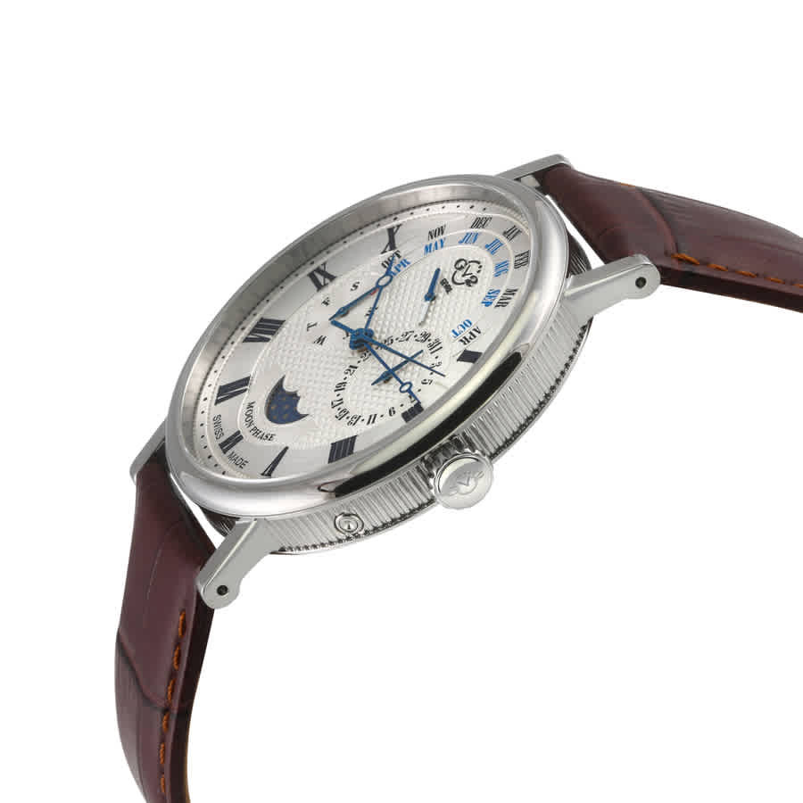 GV2 by Gevril Maestro Quartz Moon Phase Silver Dial Mens Watch 43600 ...