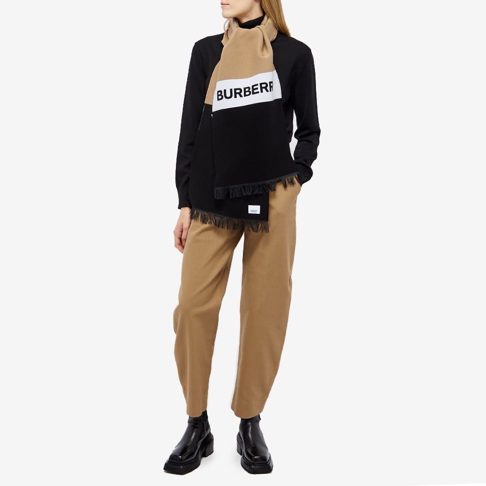 Burberry Women's Contrast Stripe Logo Scarf in Archive Beige Burberry