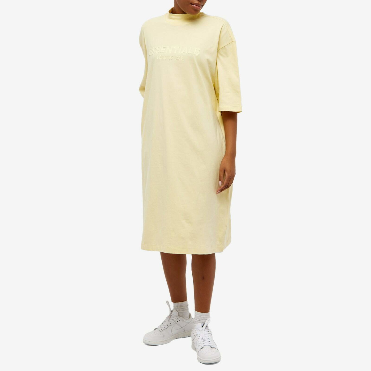 Fear of God ESSENTIALS Women's Short Sleeve Logo Dress in Canary Fear ...