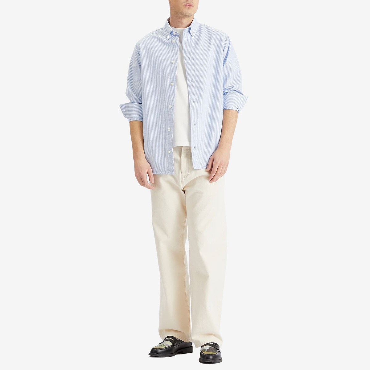 NN07 Men's Colby Logo Oxford Shirt in Blue Stripe NN07