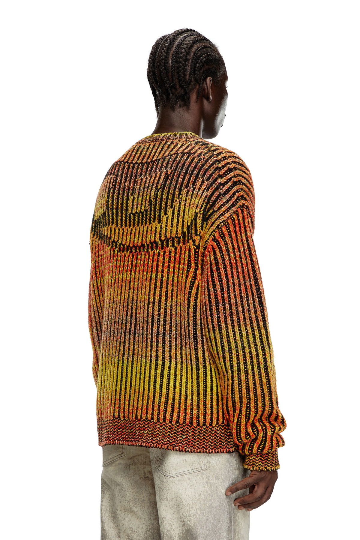 Diesel Striped ribbed cardigan in wool blend - Knitwear Mens in Orange ...