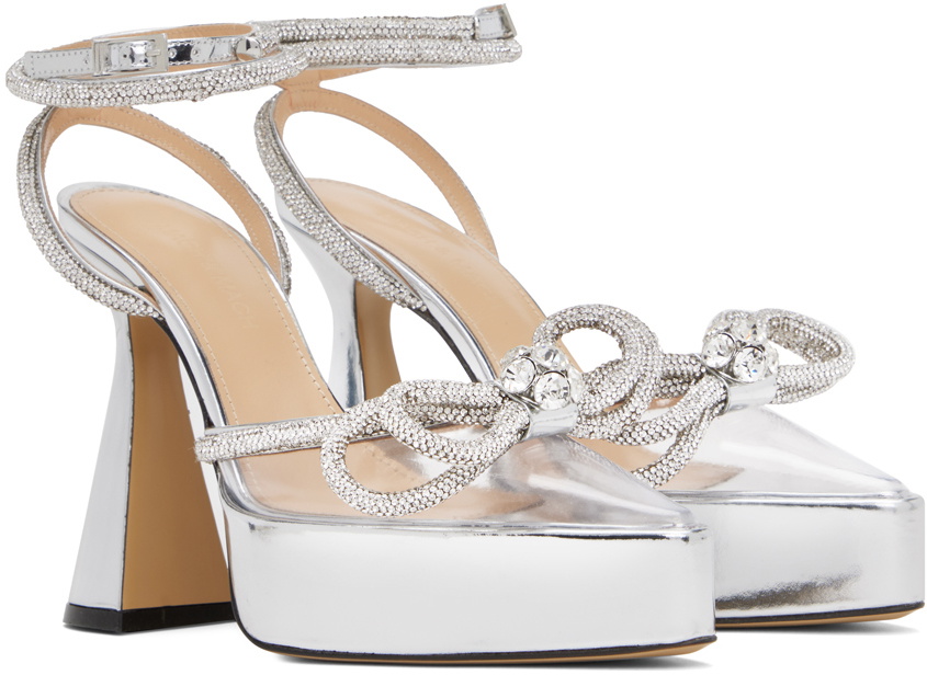 MACH & MACH Silver Double Bow Platform Heels MACH & MACH