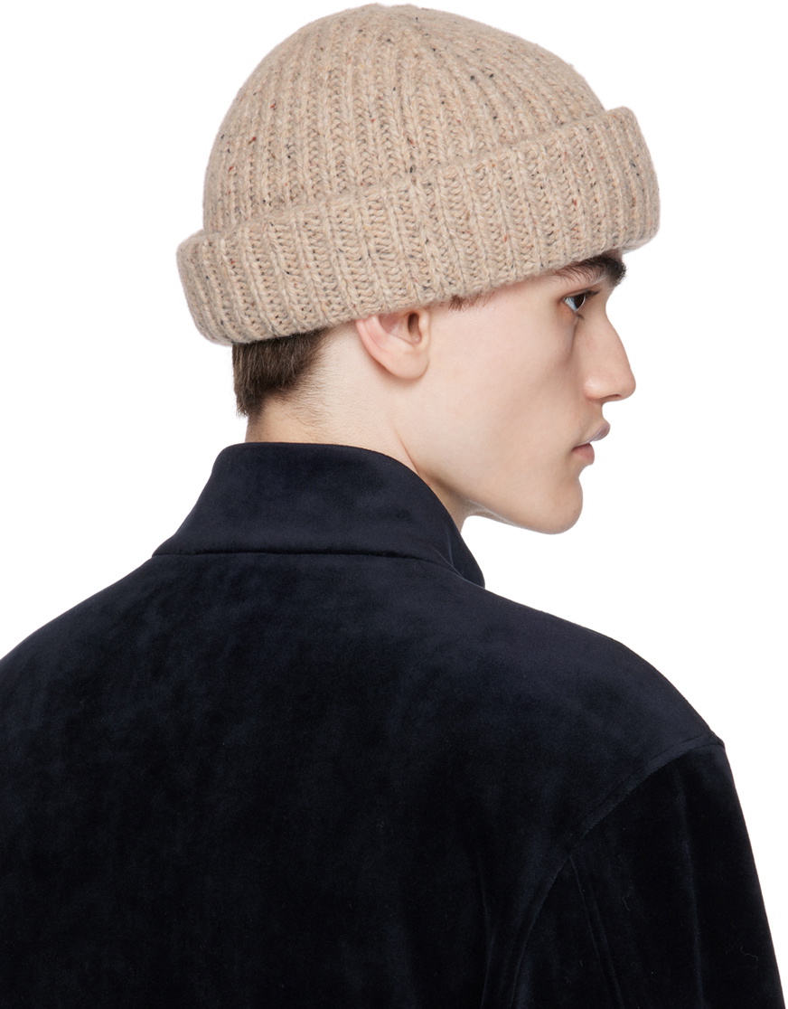 Emporio Armani Beige Ribbed Beanie Emporio Armani