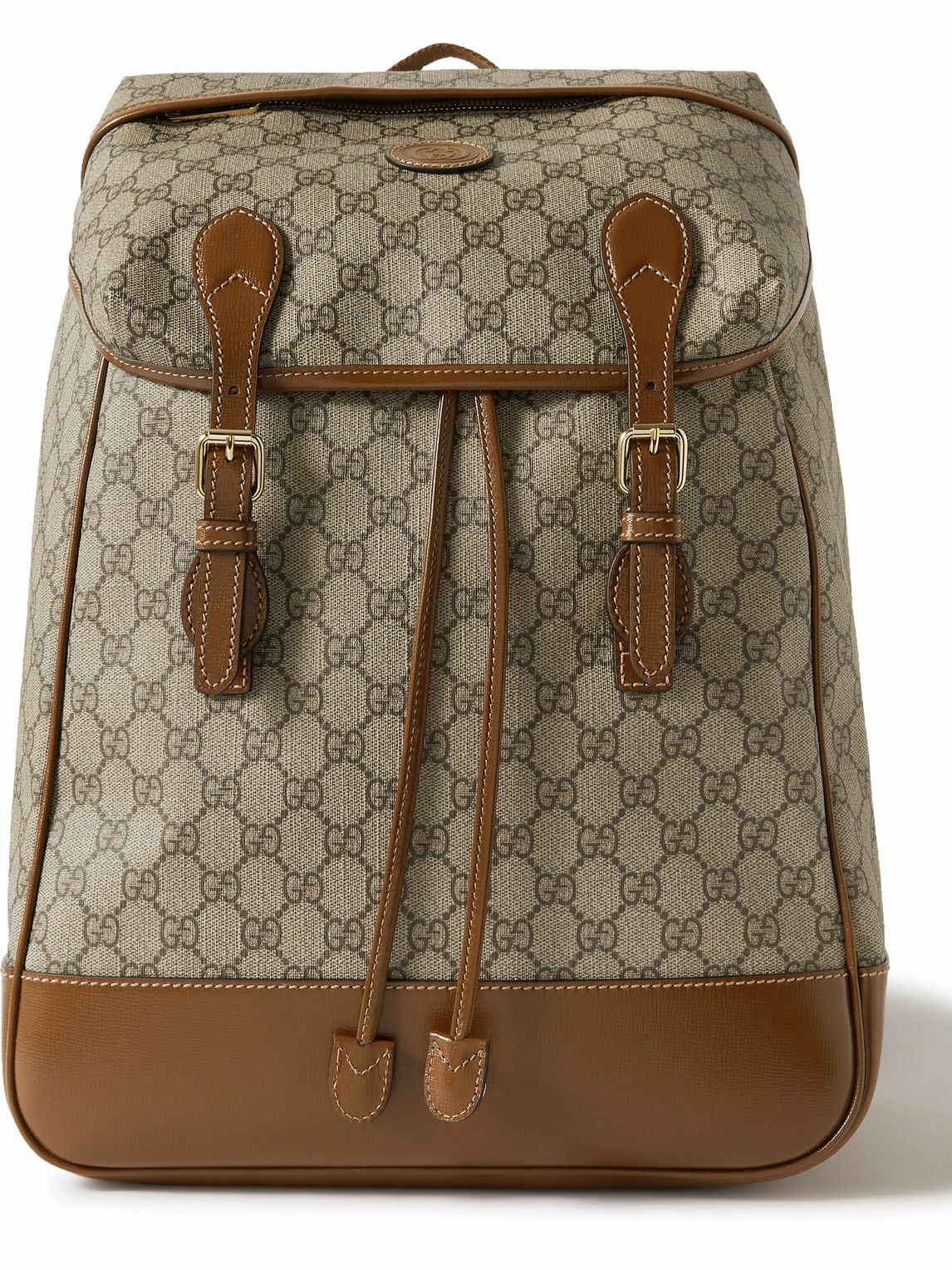 GUCCI - Leather-Trimmed Monogrammed Coated-Canvas Backpack Gucci