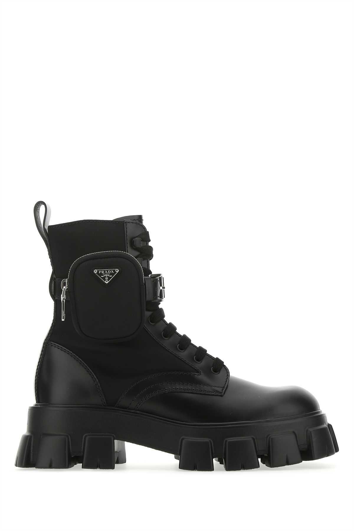 Prada Black Leather And Nylon Monolith Boots Prada