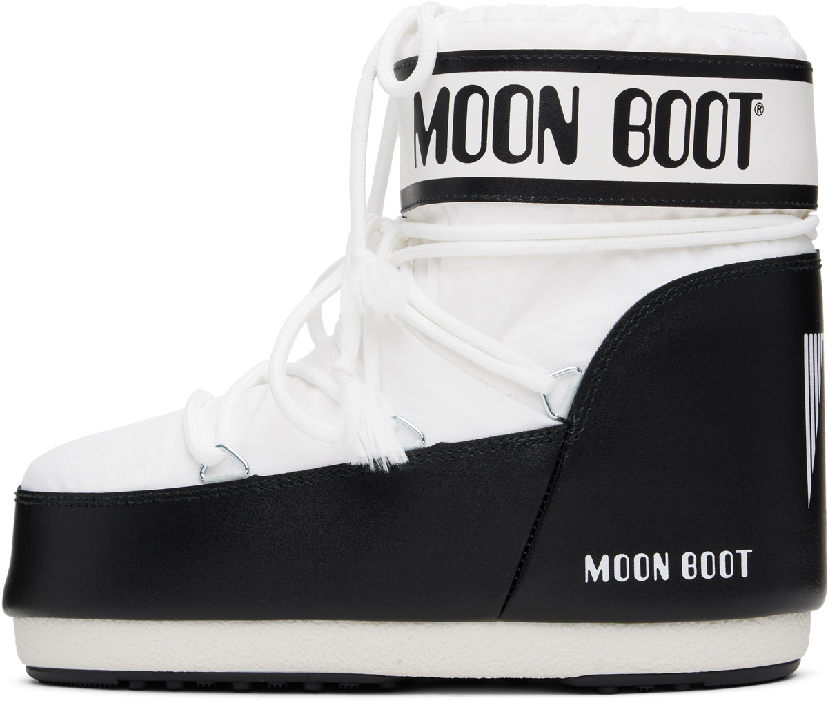 Moon Boot White & Black 'MB' Icon Low Nylon Boots Moon Boot
