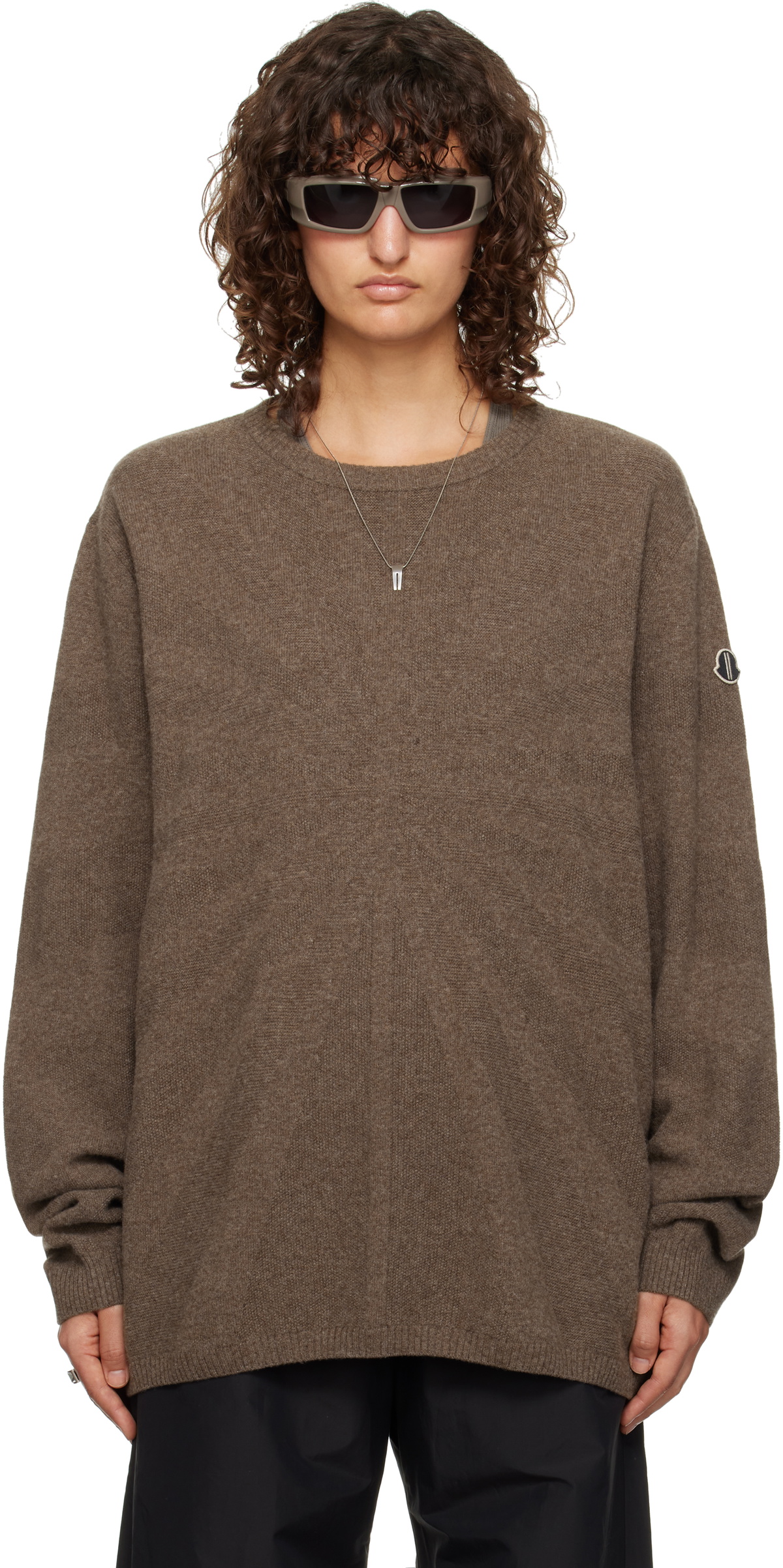 Rick Owens Moncler + Rick Owens Gray Jumbo Round Neck Sweater Rick Owens