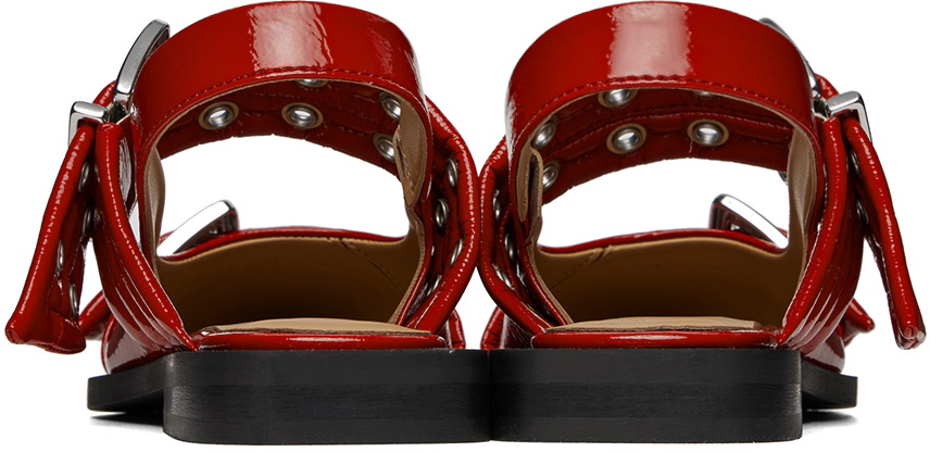 GANNI Red Wide Welt Buckle Ballerina Flats GANNI
