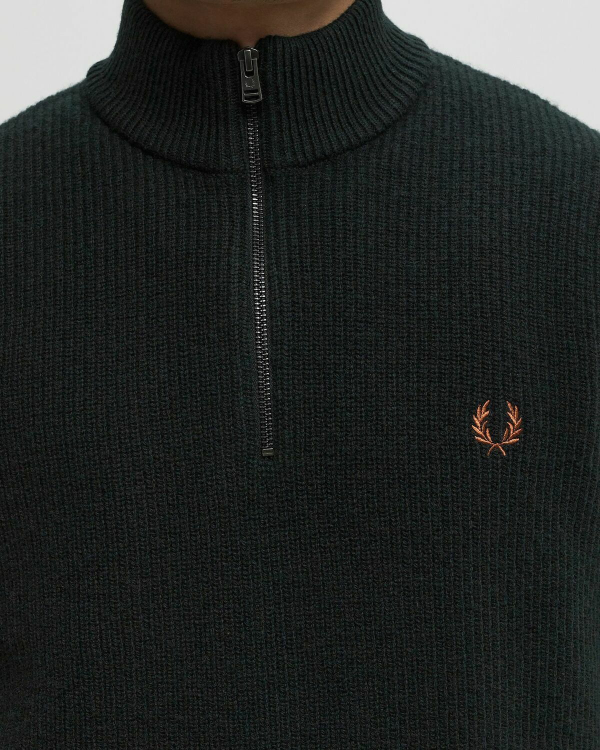 Fred Perry TEXTURED HALF ZIP JUMPER Green Mens Pullover Fred Perry