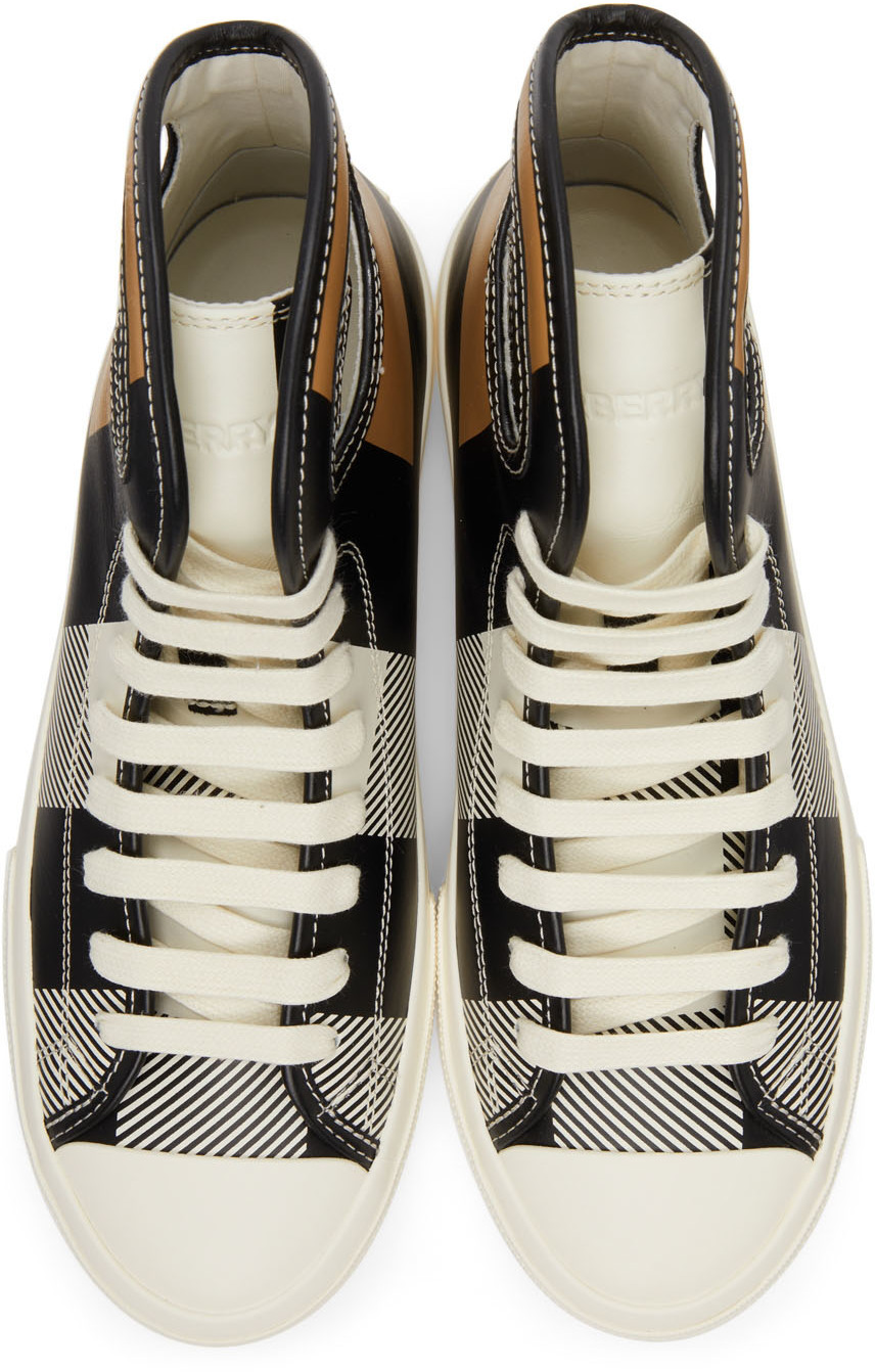 Burberry Black & White Check Porthole High-Top Sneakers Burberry