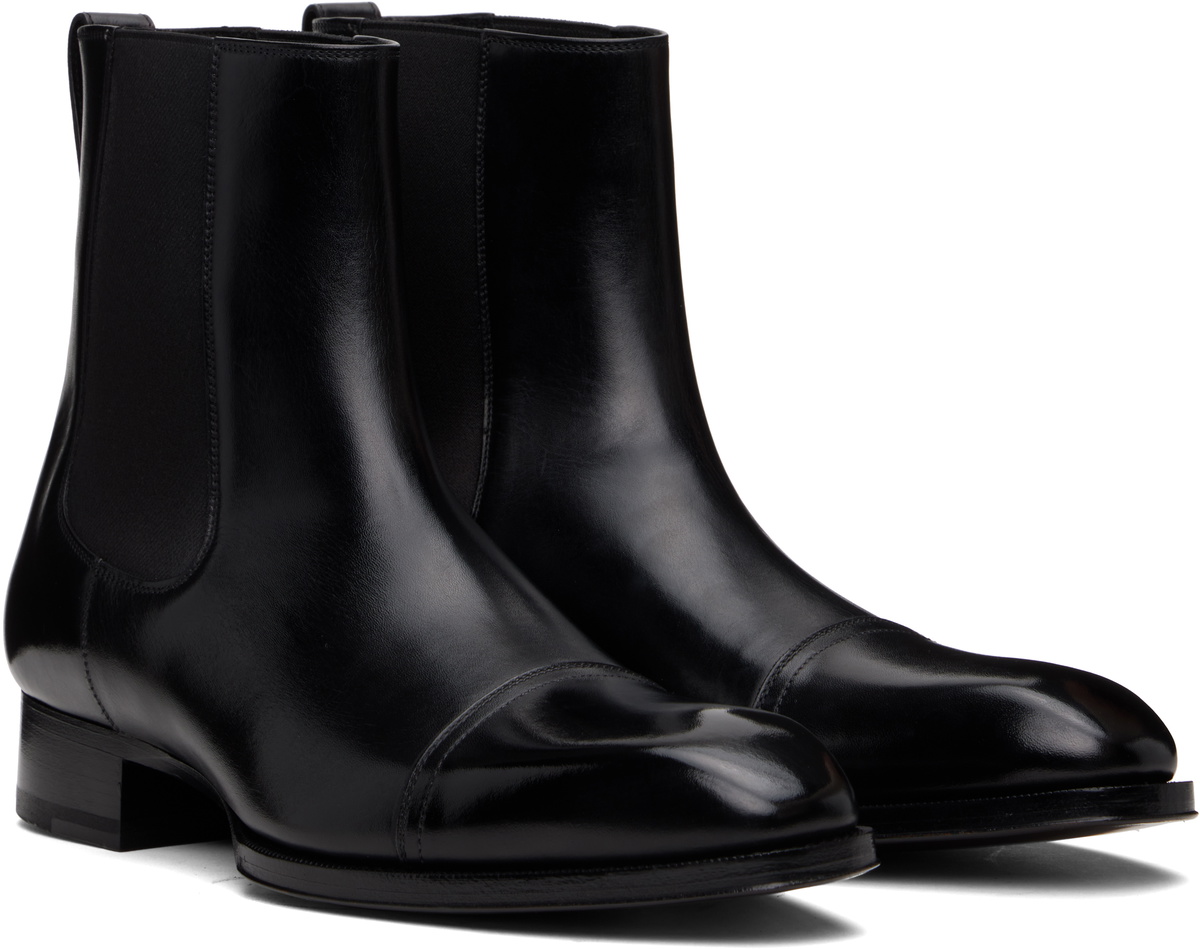 TOM FORD Black Burnished Leather Edgar Chelsea Boots TOM FORD