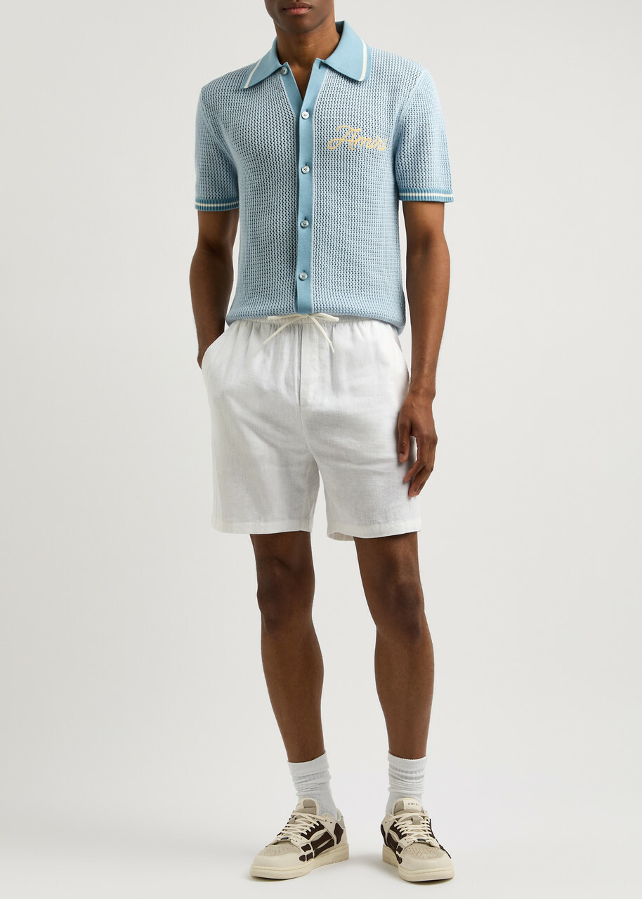 Amiri Logo-embroidered Crochet-knit Shirt Blue Amiri