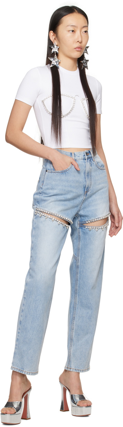 AREA Blue Crystal Slit Jeans AREA