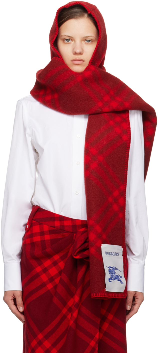 Burberry Red Hooded Check Scarf Burberry