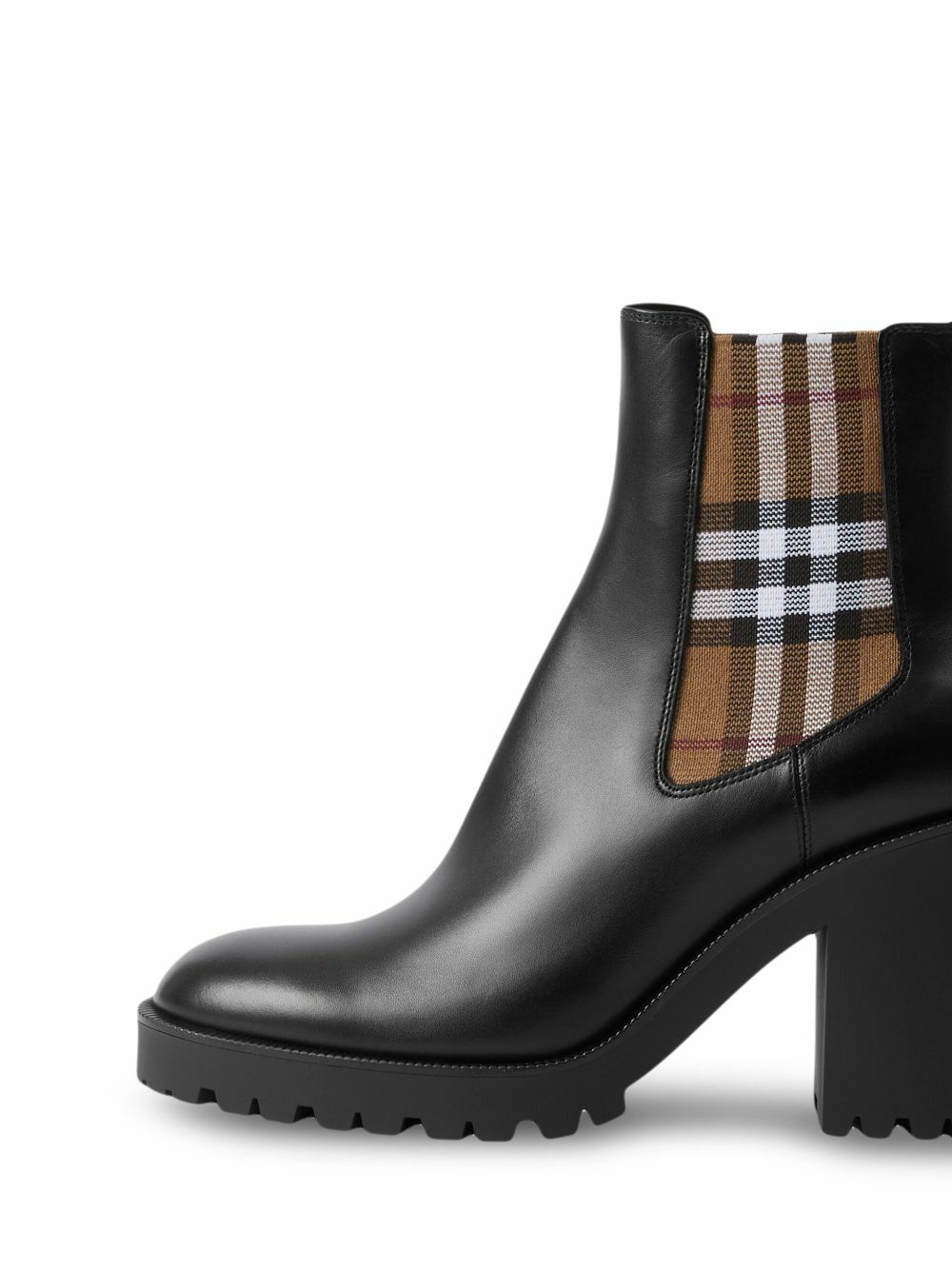 BURBERRY - Check Motif Leather Ankle Boots Burberry