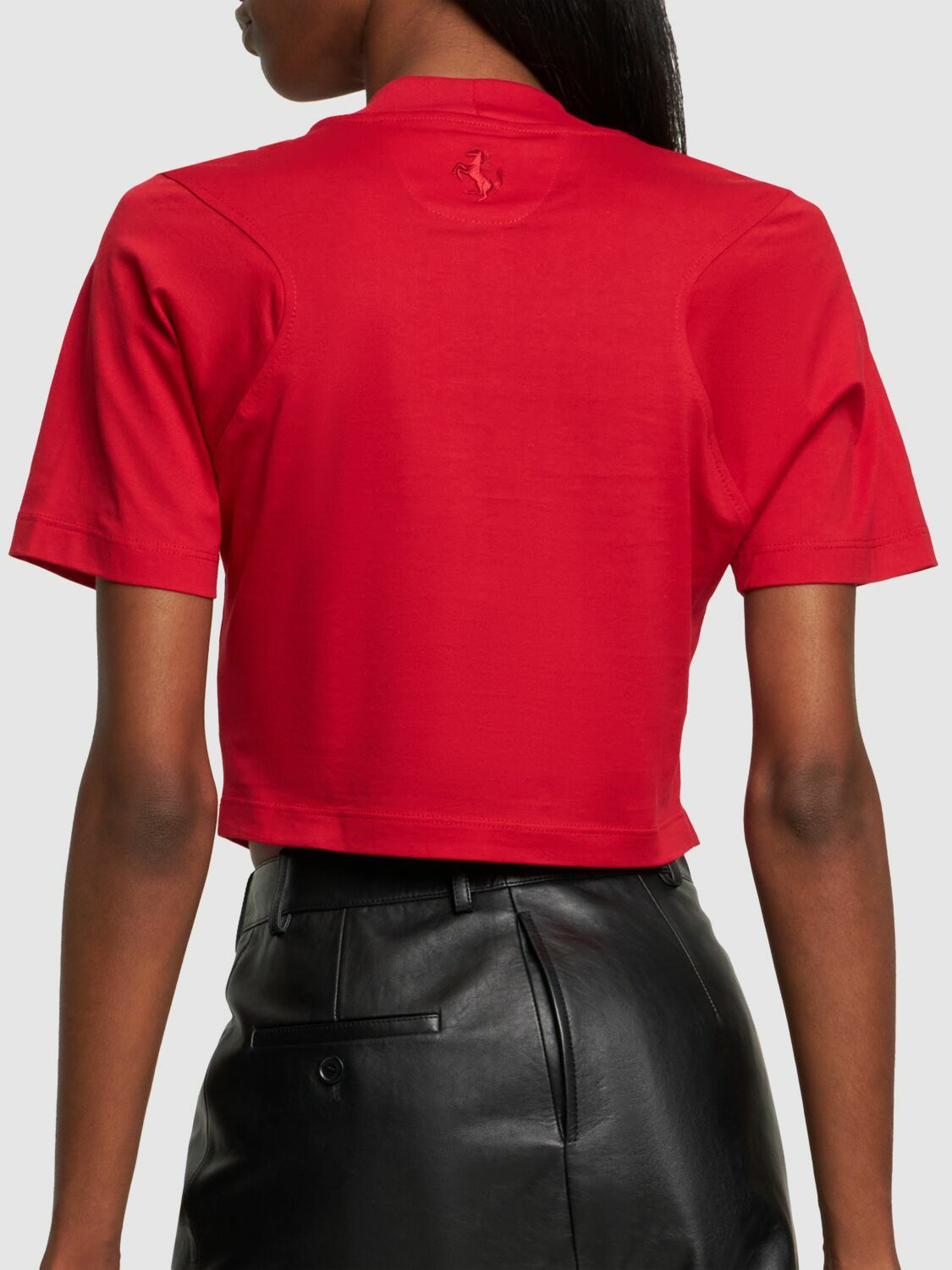 FERRARI - Cotton Jersey Crop T-shirt W/ Logo Ferrari