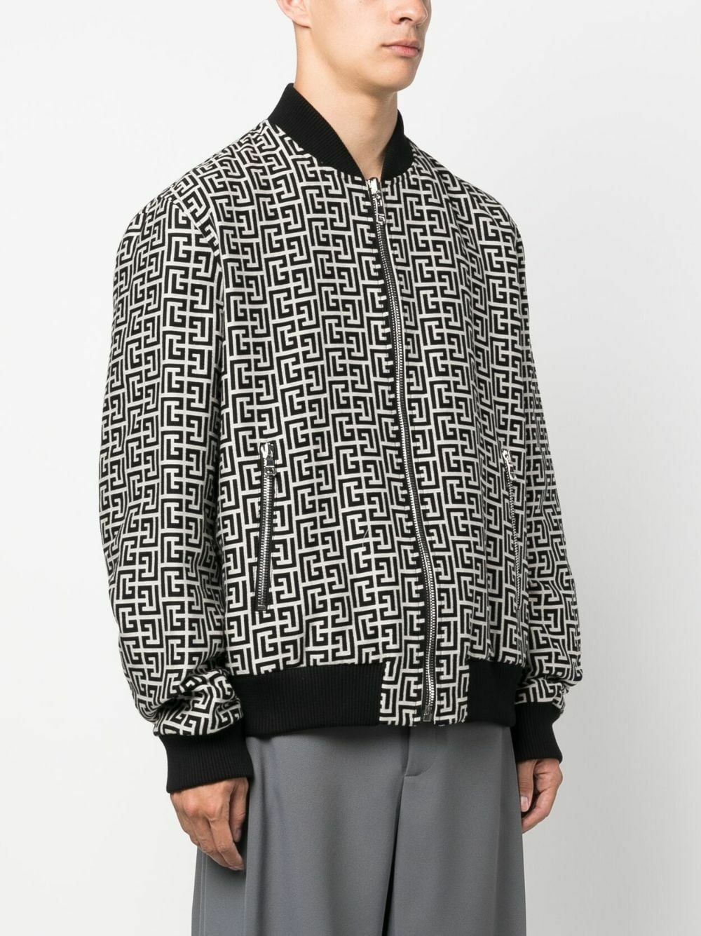 Balmain Black Monogram Reversible Bomber Jacket Balmain