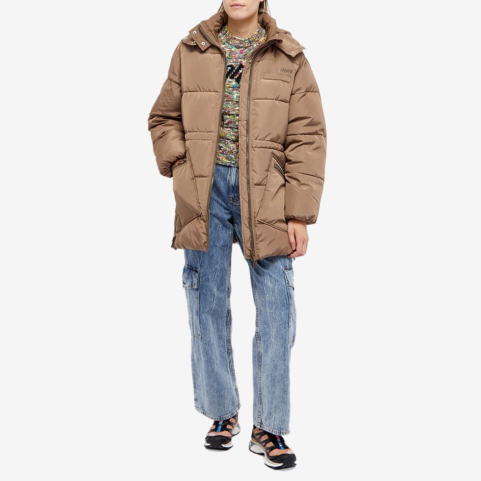 GANNI Women's Tech Puffer Oversized Midi Coat in Fossil GANNI
