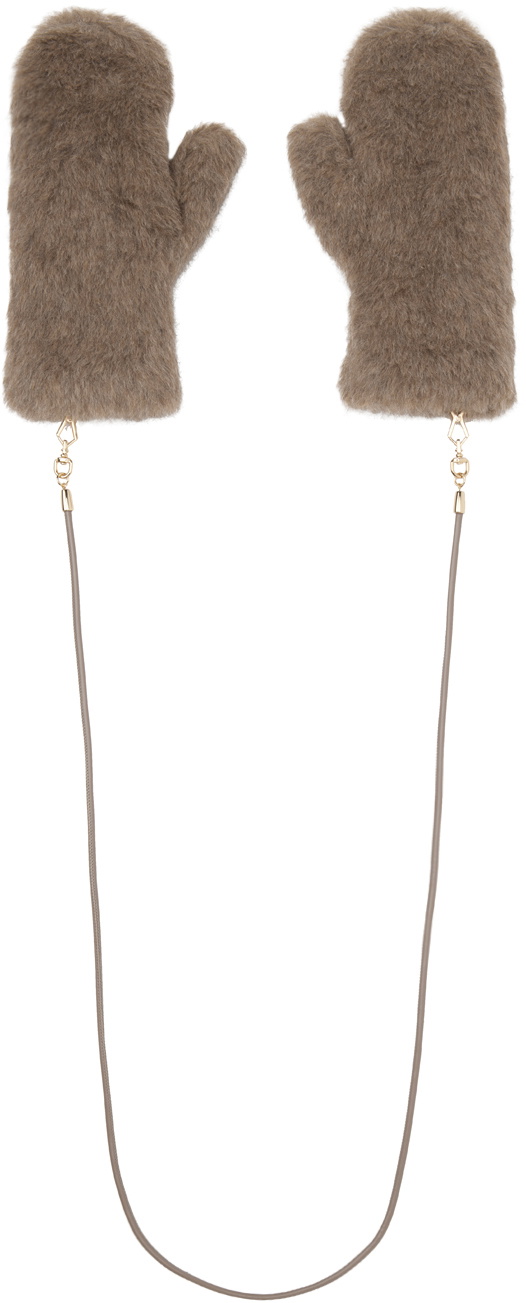 Max Mara Taupe Ombrato Mittens Max Mara