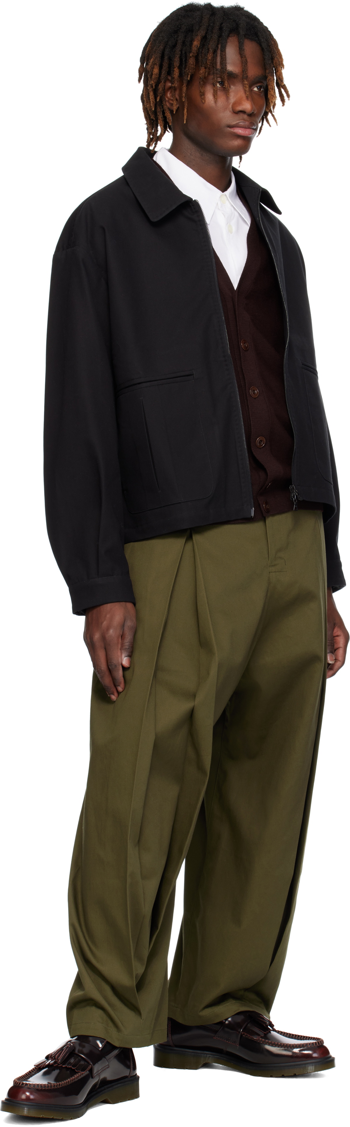 SAGE NATION Khaki Box Pleat Trousers SAGE NATION