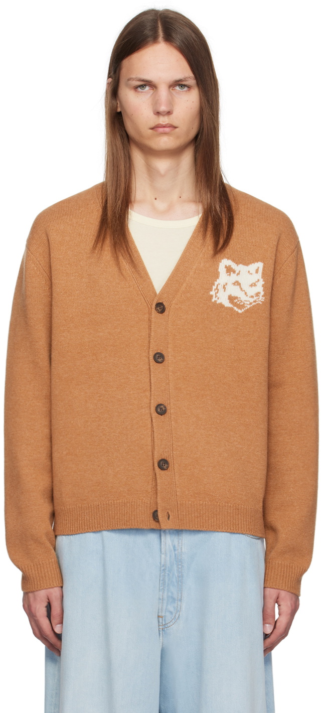 Maison Kitsuné Tan Fox Head Intarsia Cardigan Maison Kitsune