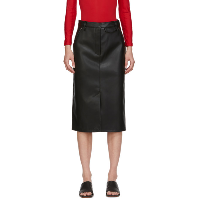 Pushbutton SSENSE Exclusive Black Faux-Leather and Denim Skirt Pushbutton