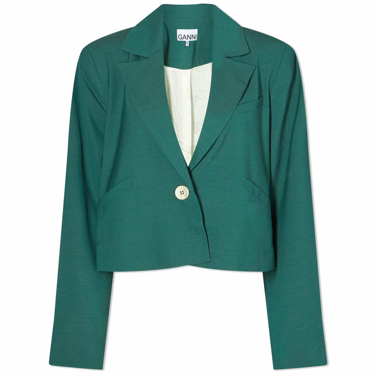 GANNI Women's Drapey Melange Short Blazer in Trekking Green GANNI