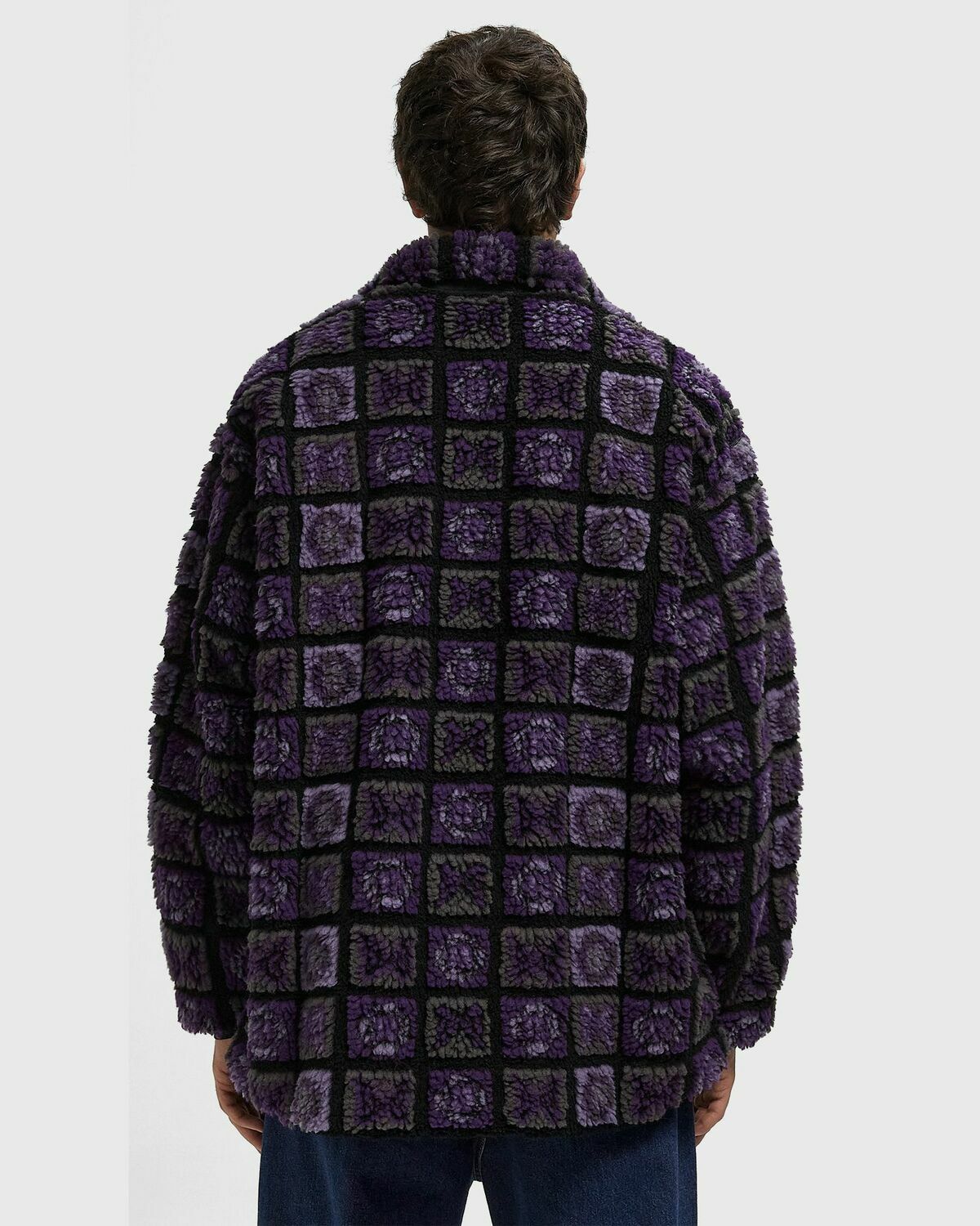Needles Faux Fur Jacket - Papillon Plaid Pile Purple Mens Fleece Jacket ...