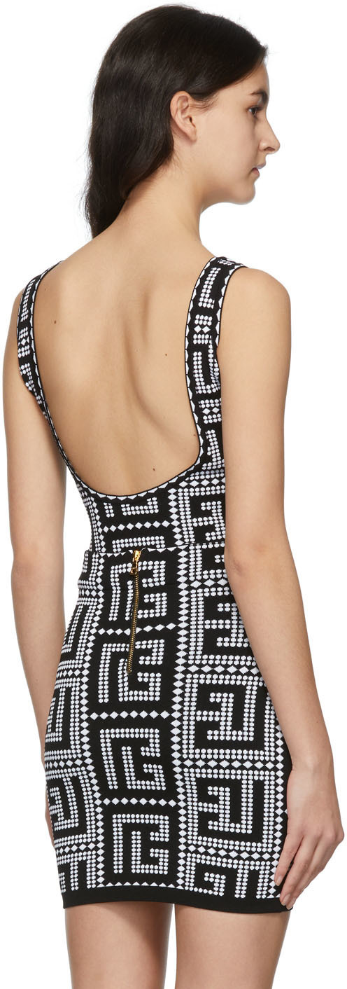 Balmain Black & White Monogram Mosaic Bodysuit Balmain