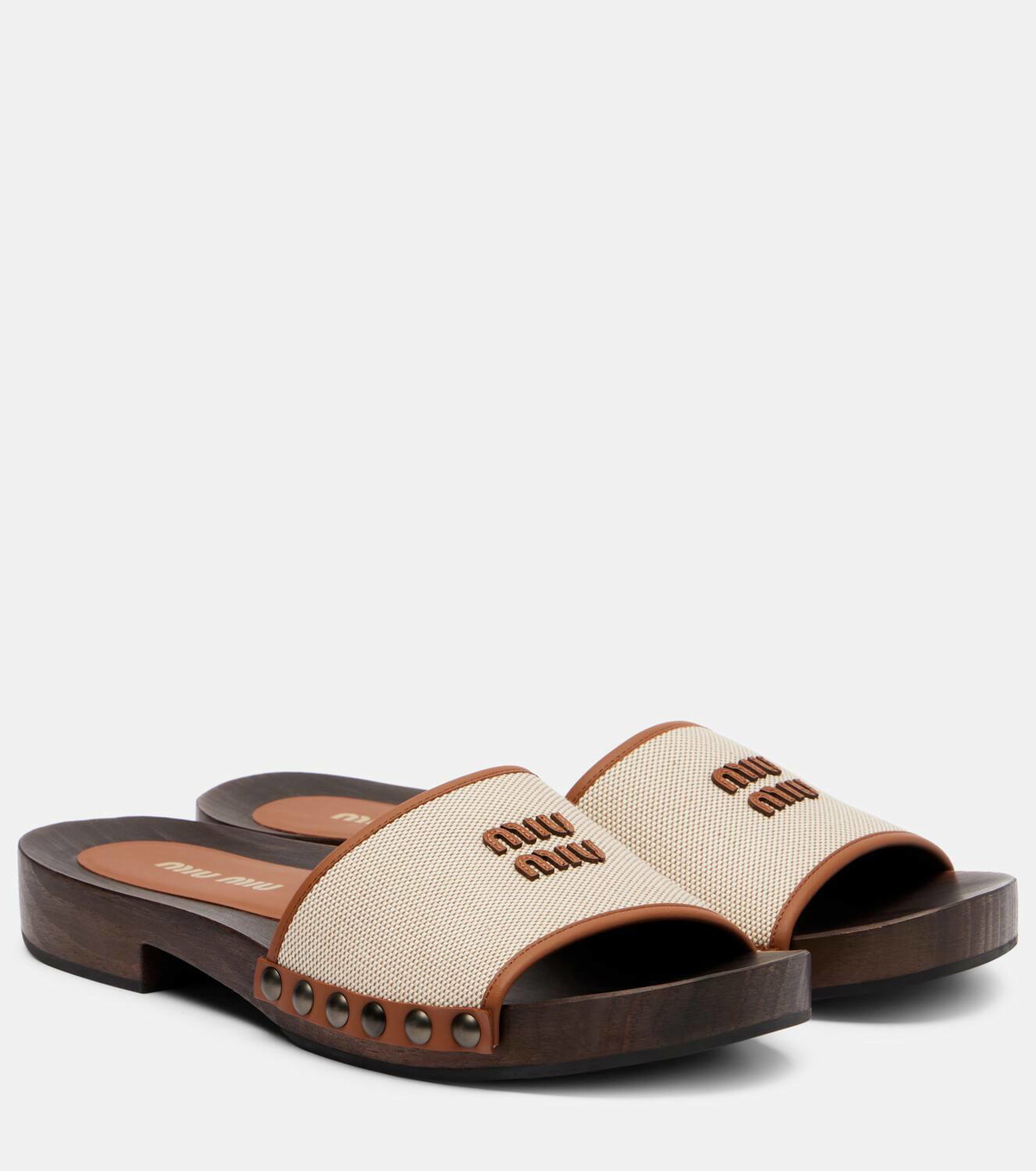 Miu Miu Logo leather-trimmed canvas clogs Miu Miu