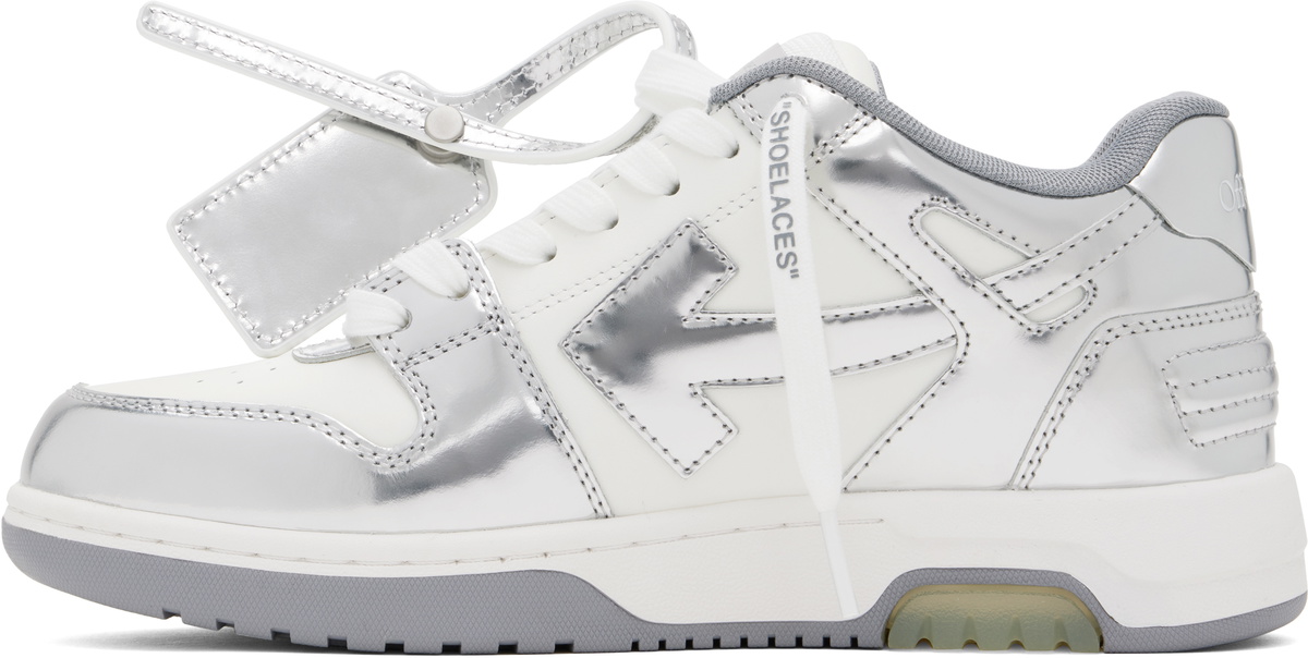 Off-White White & Silver Out Of Office Mirror Leather Sneakers Off-White