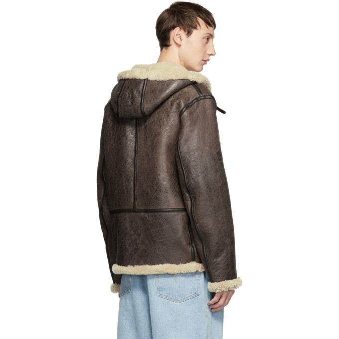 Schott Brown Shearling Hooded Jacket Schott