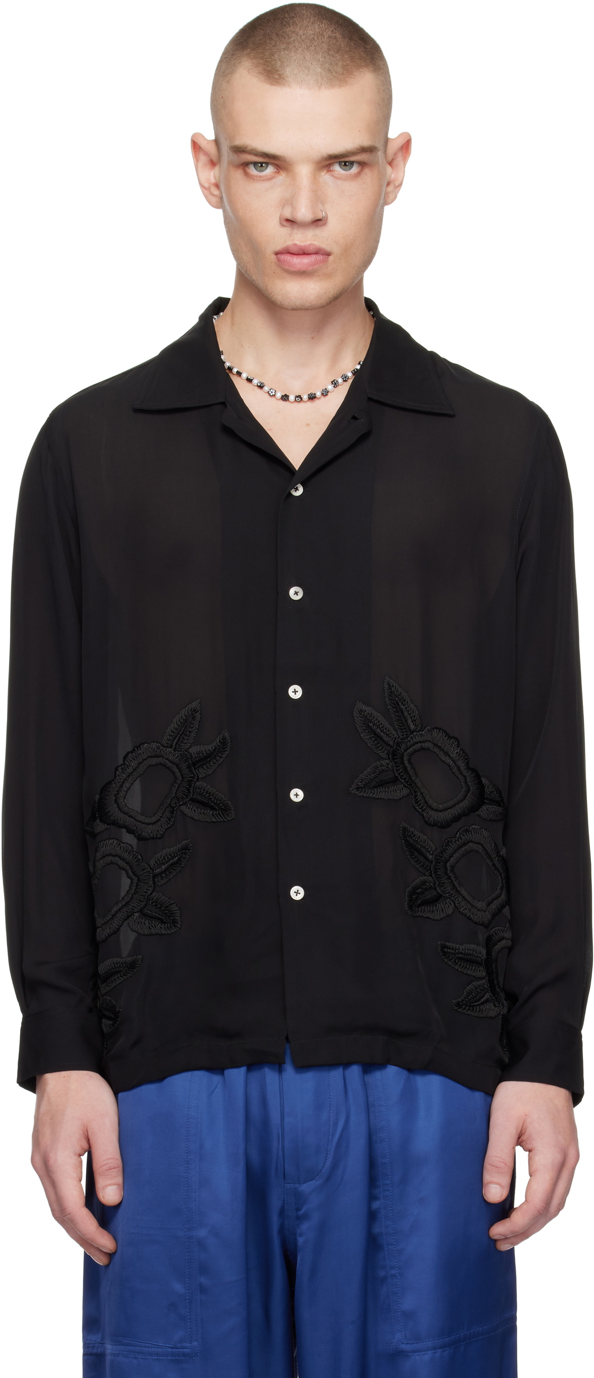 Bode Black Midnight Daffodil Long Sleeve Shirt Bode