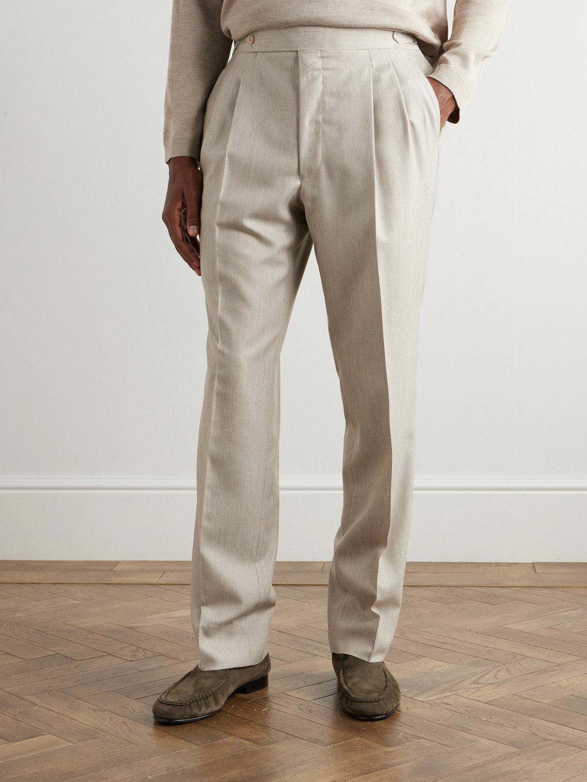 Stòffa - Straight-Leg Pleated Cashmere Suit Trousers - Neutrals STÒFFA