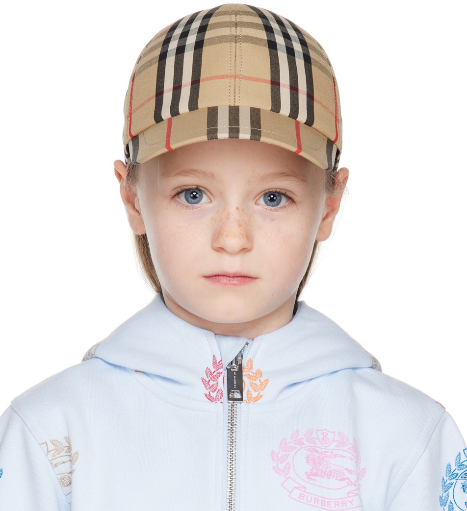 Burberry Kids Beige Vintage Check & Icon Stripe Cap Burberry