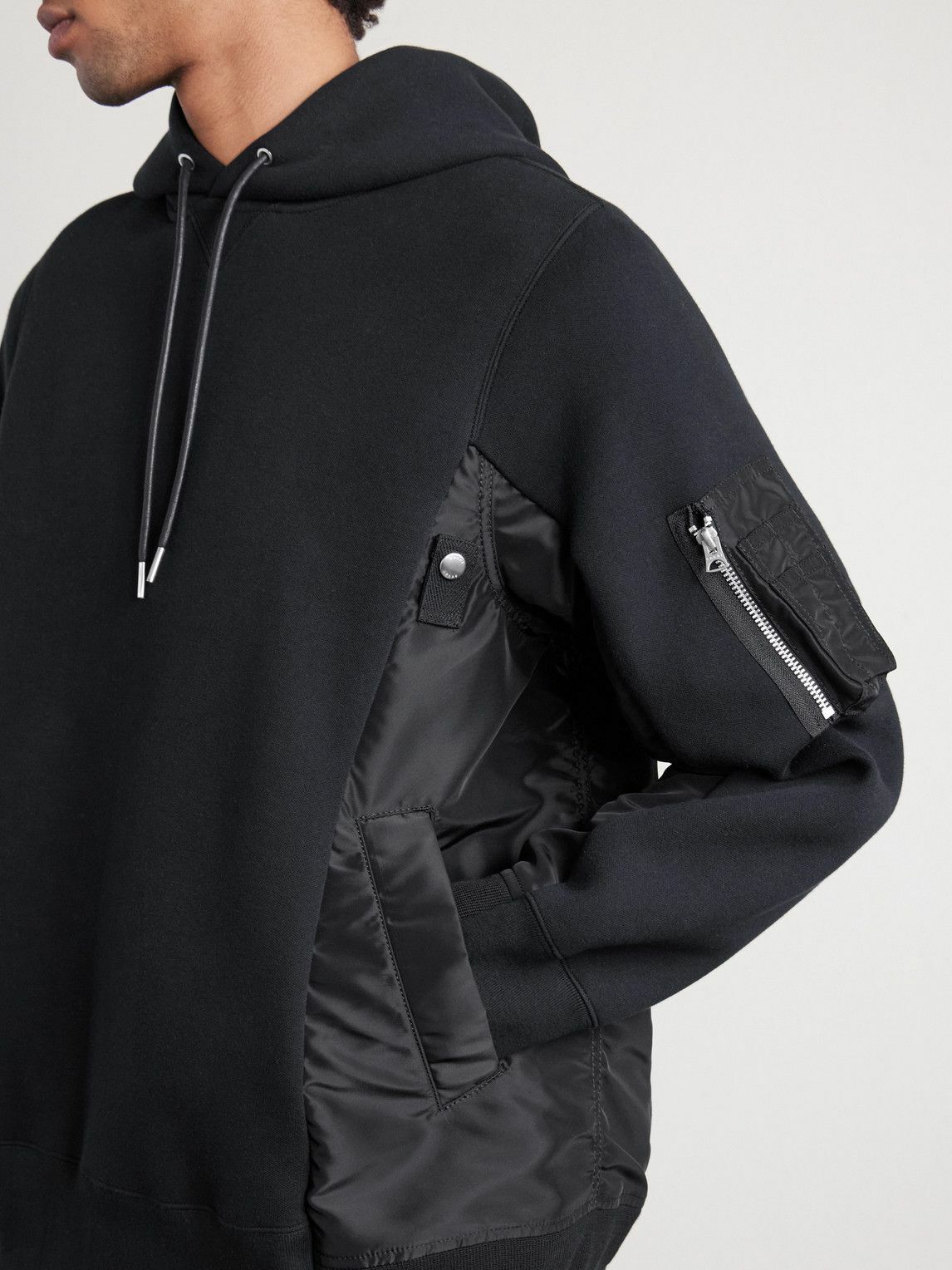 Sacai - Nylon-Trimmed Cotton-Blend Jersey Hoodie - Black Sacai